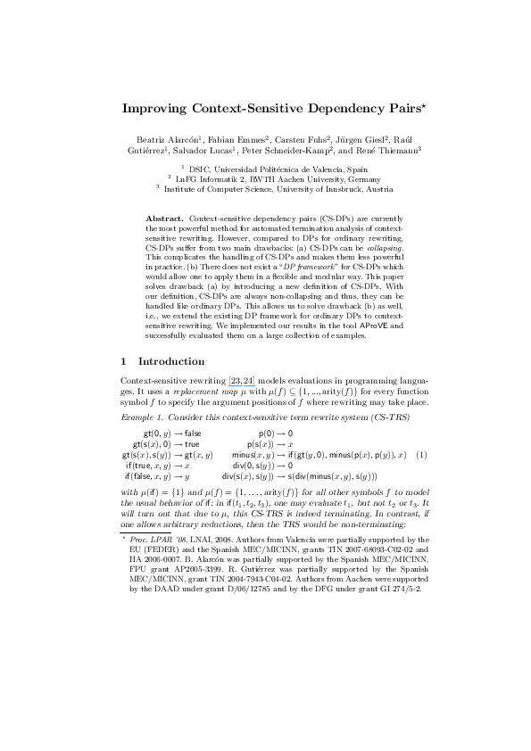 (PDF) Improving Context-Sensitive Dependency Pairs