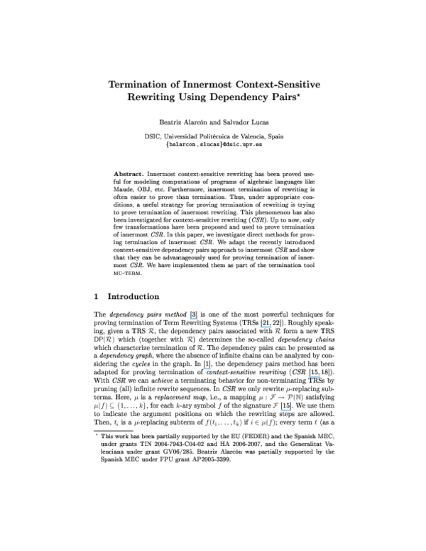 Pdf Termination Of Innermost Context Sensitive Rewriting Using Dependency Pairs