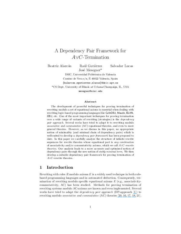 Pdf A Dependency Pair Framework For A ∨ C Termination