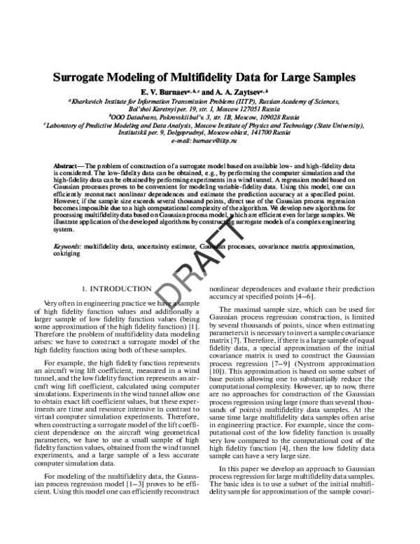 Pdf Surrogate Modeling Of Multifidelity Data For Large Samples
