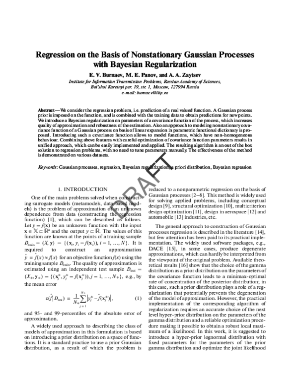 Pdf Regression On The Basis Of Nonstationary Gaussian Processes With Bayesian Regularization