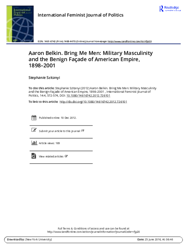 (PDF) Aaron Belkin. Bring Me Men: Military Masculinity and the Benign ...