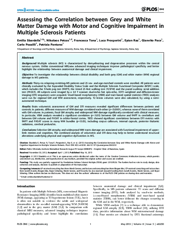 (PDF) Assessing the Correlation between Grey and White Matter Damage with Motor and Cognitive ...
