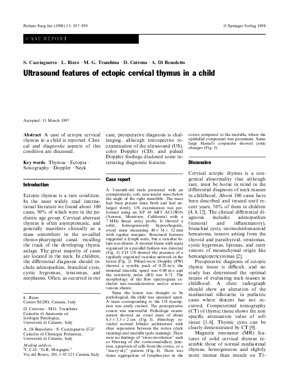 (PDF) Ultrasound features of ectopic cervical thymus in a child