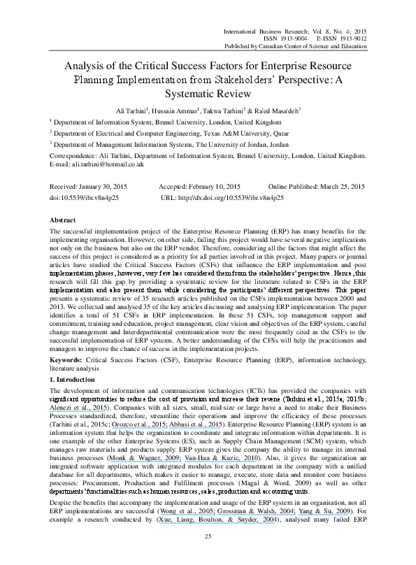 (PDF) Analysis of the Critical Success Factors for Enterprise Resource Planning Implementation ...