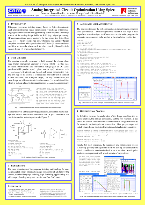 (PDF) Analog Integrated Circuit Optimization Using Spice