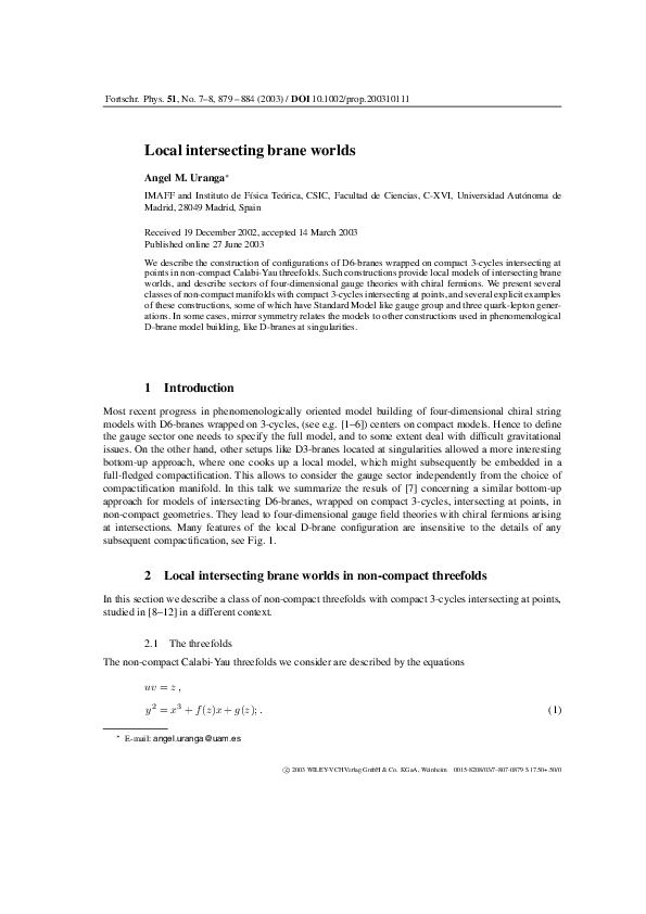 (PDF) Local intersecting brane worlds