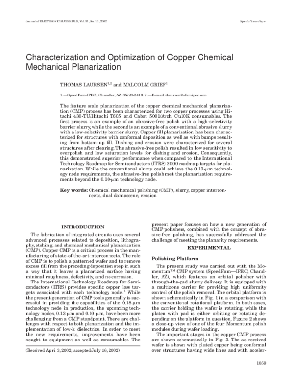 (PDF) Characterization and optimization of copper chemical mechanical ...