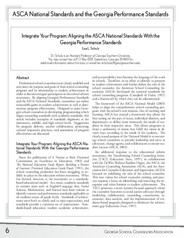 (PDF) Integrate Your Program: Aligning the ASCA National Standards with ...