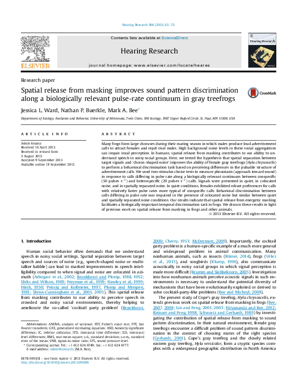 Pdf Spatial Release From Masking Improves Sound Pattern