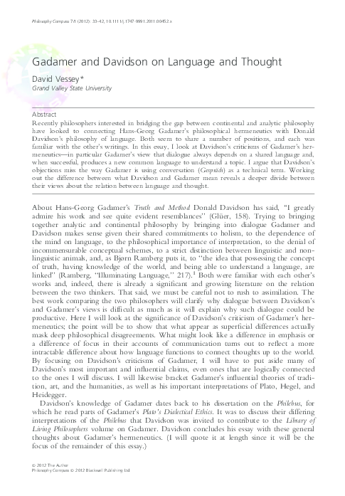 (PDF) Gadamer and Davidson on Language and Thought