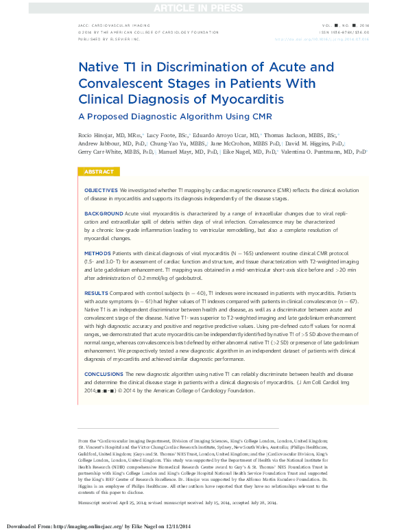 (PDF) Native T1 in Discrimination of Acute and Convalescent Stages in ...