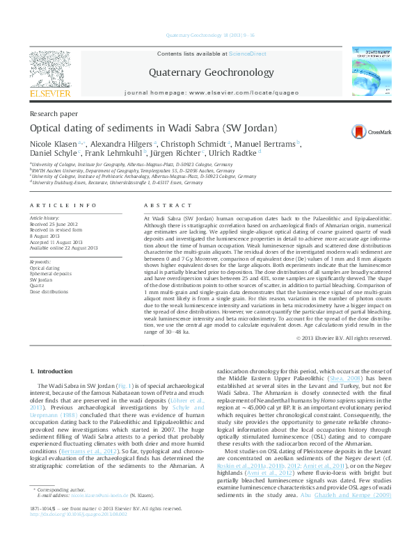 (PDF) Optical dating of sediments in Wadi Sabra (SW Jordan) | Jürgen ...