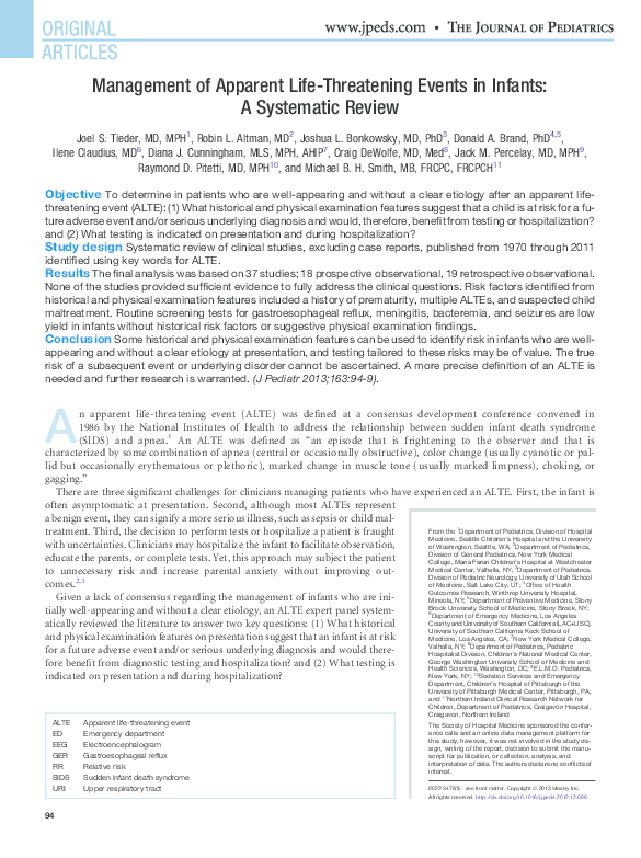 (PDF) Management of Apparent Life-Threatening Events in Infants: A ...