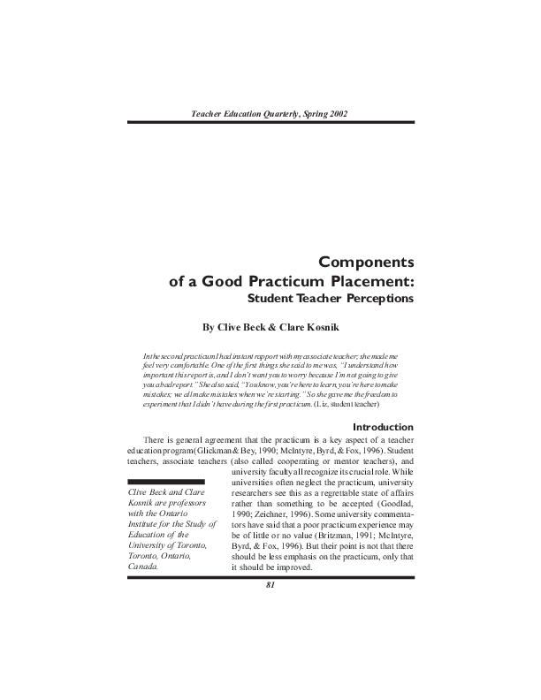 (PDF) Components of a Good Practicum Placement: Student Teacher ...