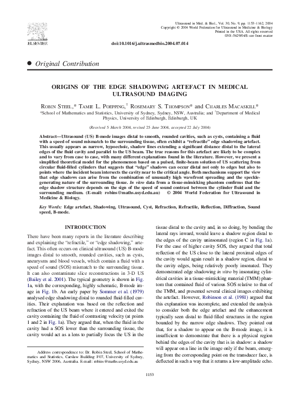 (PDF) Origins of the edge shadowing artefact in medical ultrasound imaging