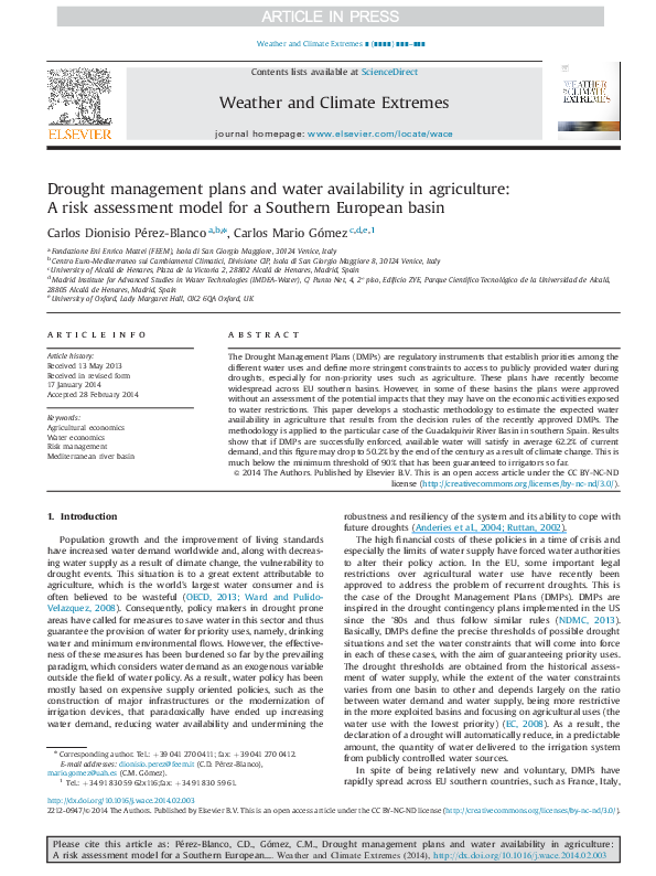 (PDF) Drought Management Plans and Water Availability in Agriculture. A ...