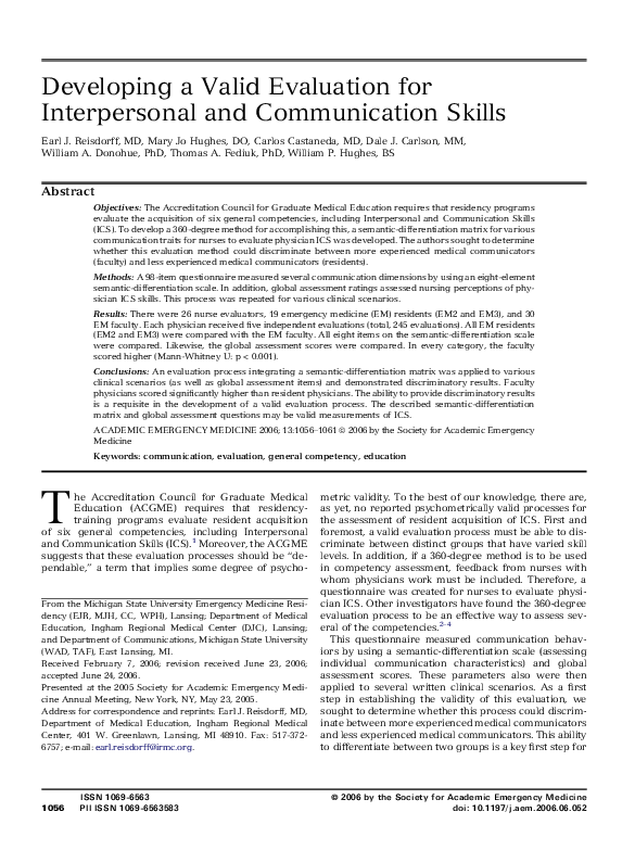 (PDF) Developing a Valid Evaluation for Interpersonal and Communication ...