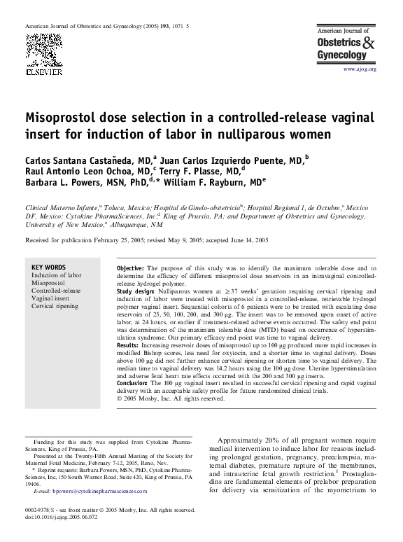 (PDF) Misoprostol dose selection in a controlled-release vaginal insert ...