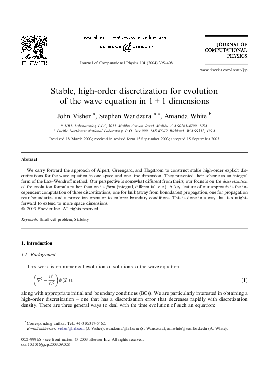 (PDF) Stable, high-order discretization for evolution of the wave ...