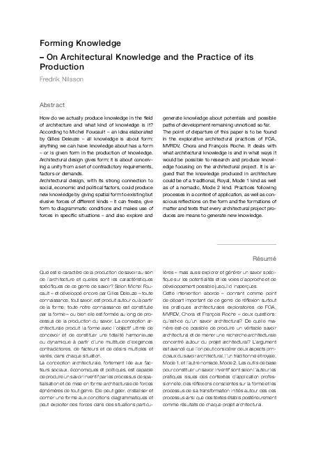 (PDF) Forming Knowledge - On Architectural Knowledge and the Practice ...