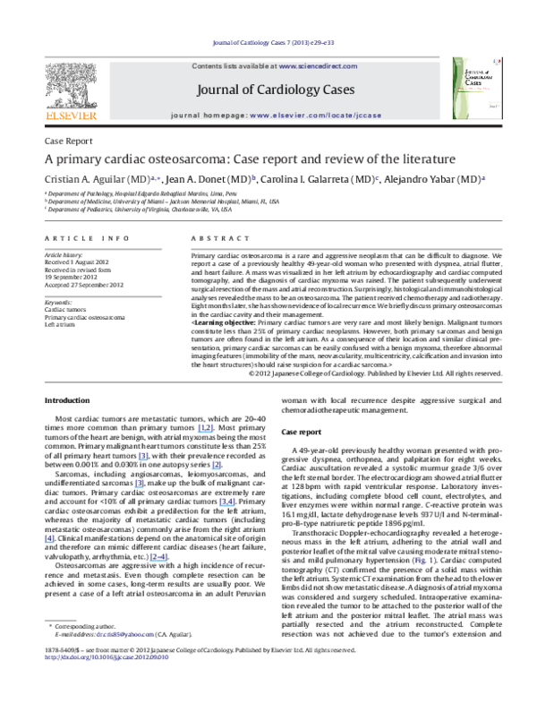 (PDF) A primary cardiac osteosarcoma: Case report and review of the ...