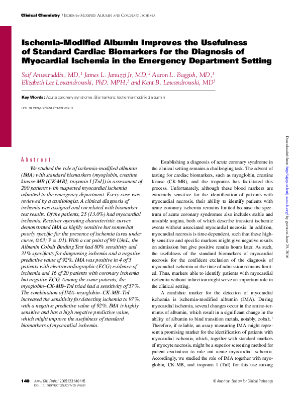 (PDF) Role of ischemia-modified albumin in clinical practice | Mehmet Altuntaş - Academia.edu