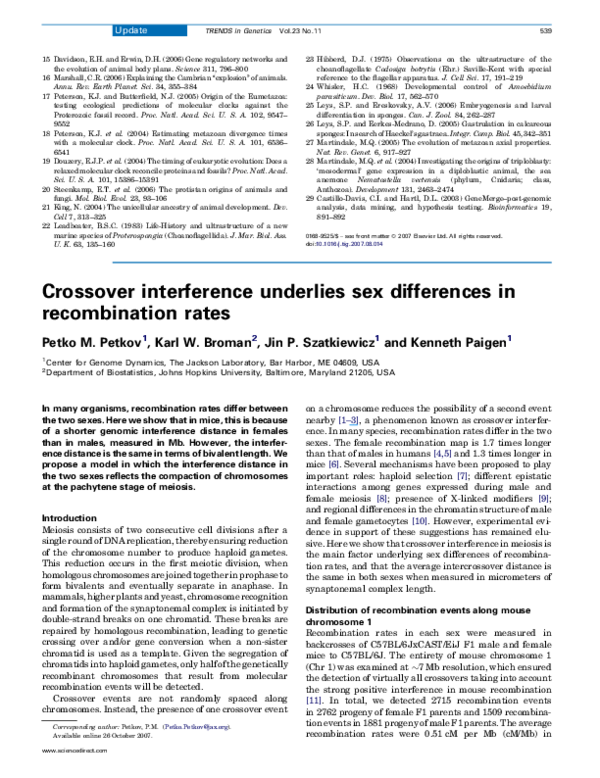 Pdf Crossover Interference Underlies Sex Differences In Recombination