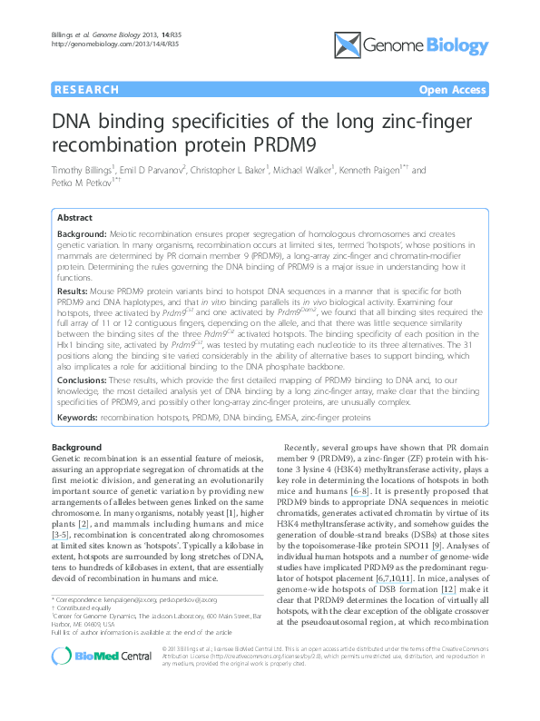 (PDF) DNA binding specificities of the long zinc-finger recombination ...