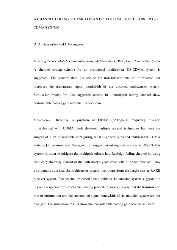 (PDF) Channel coding scheme for orthogonal multicarrier DS-CDMA system