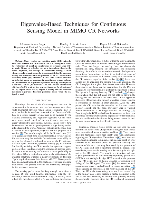 (PDF) Eigenvalue-based techniques for continuous sensing model in MIMO CR networks