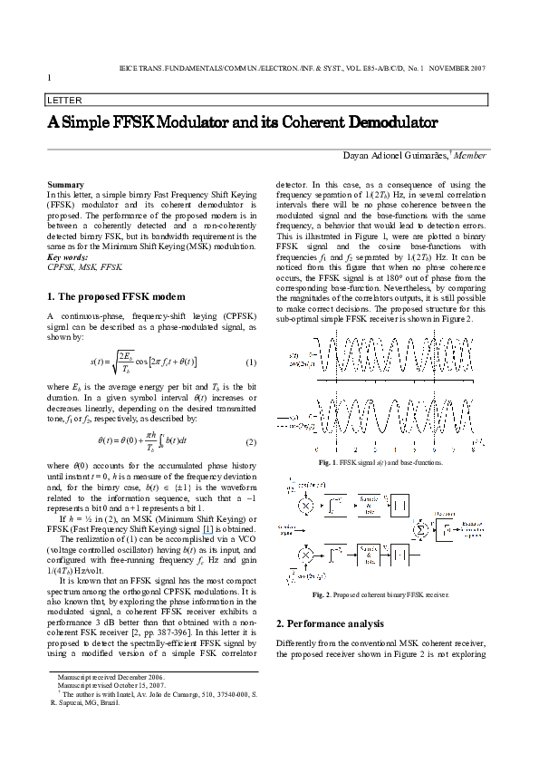 (PDF) A Simple FFSK Modulator and Its Coherent Demodulator
