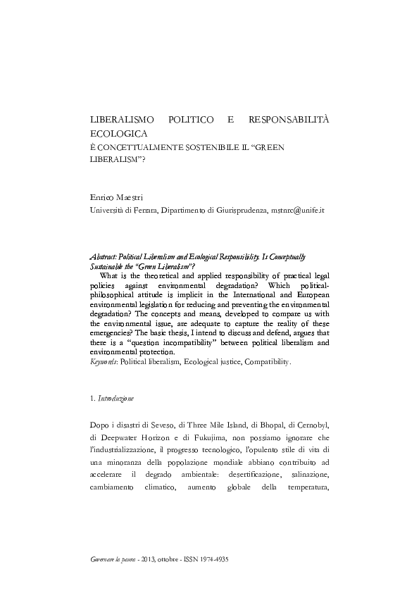 (PDF) Political Liberalism and Ecological Responsibility. Is ...