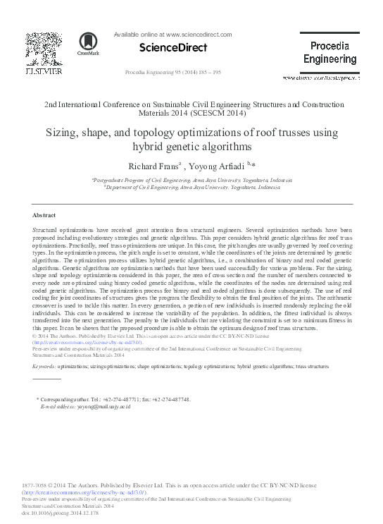 (PDF) Sizing, Shape, and Topology Optimizations of Roof Trusses Using Hybrid Genetic Algorithms