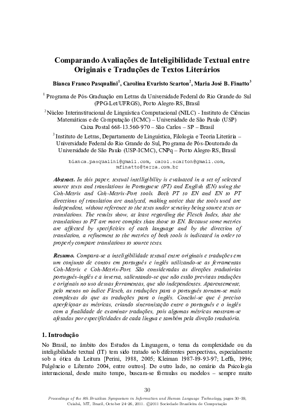(PDF) Comparando Avaliações de Inteligibilidade Textual entre Originais ...