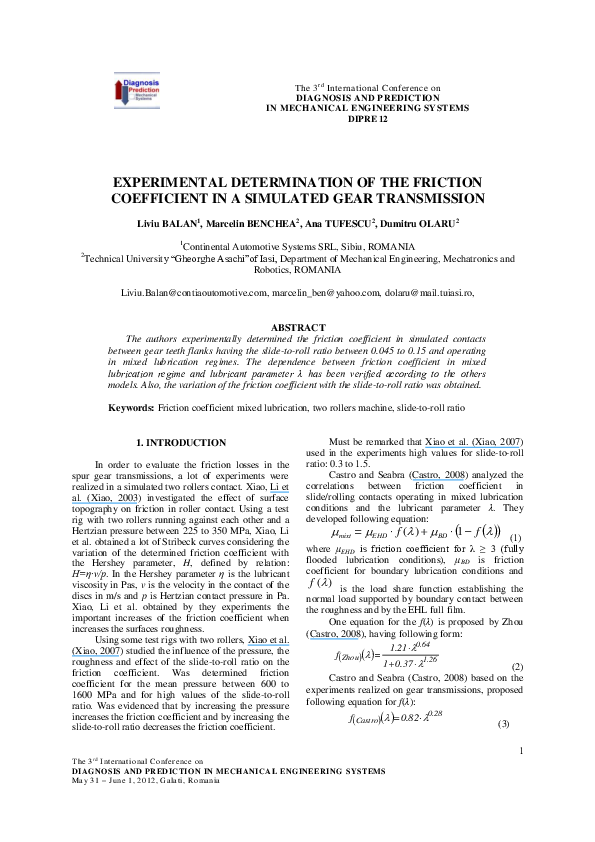 Pdf Experimental Determination Of The Friction Coefficient In A