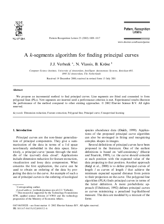 (PDF) A k-segments algorithm for finding principal curves