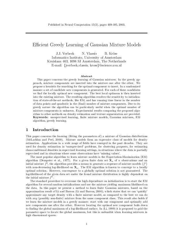 (PDF) Efficient Greedy Learning of Gaussian Mixture Models