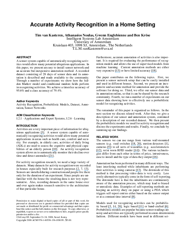 (PDF) Accurate activity recognition in a home setting