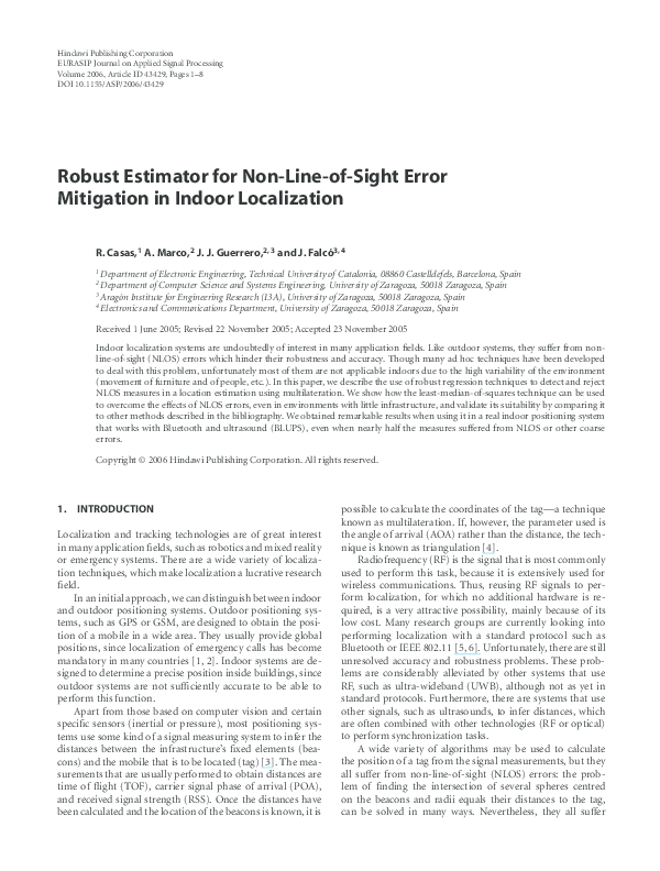 (PDF) Robust Estimator for Non-Line-of-Sight Error Mitigation in Indoor Localization