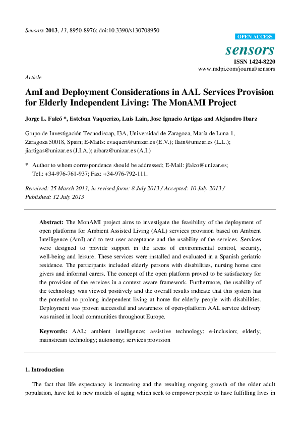 (PDF) AmI and Deployment Considerations in AAL Services Provision for ...