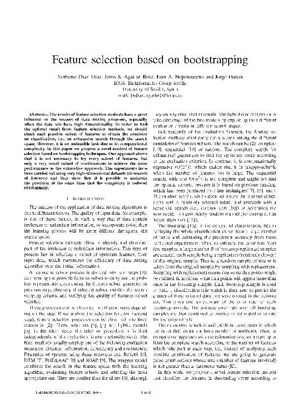 (PDF) Feature selection based on bootstrapping