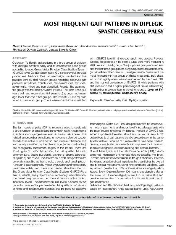 (PDF) Gait patterns in diplegic spastic cerebral palsy - A ...