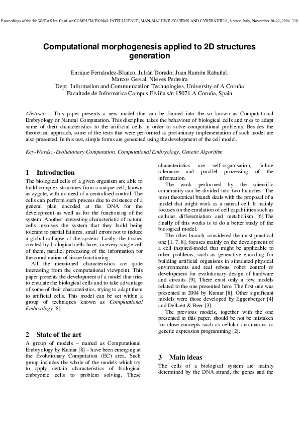 Pdf Computational Morphogenesis Applied To 2d Structures Generation