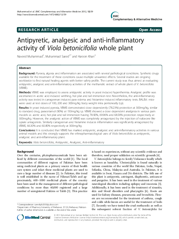(PDF) Antipyretic, analgesic and anti-inflammatory activity of Viola ...