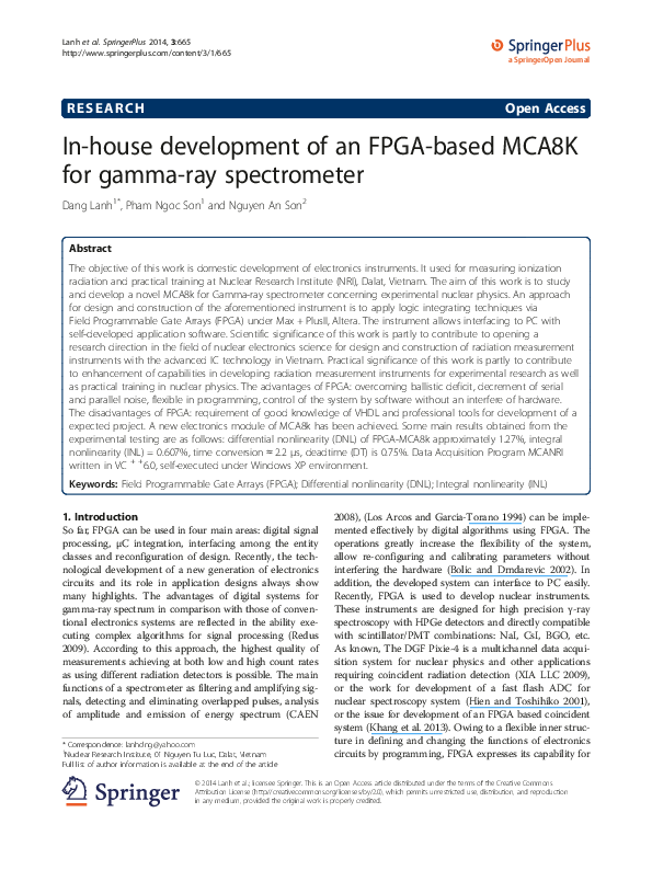 (PDF) In-house development of an FPGA-based MCA8K for gamma-ray spectrometer