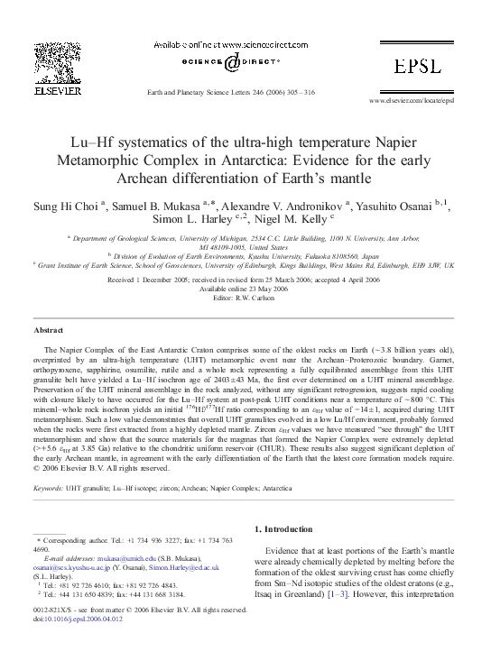 (PDF) Lu–Hf systematics of the ultra-high temperature Napier Metamorphic Complex in Antarctica ...