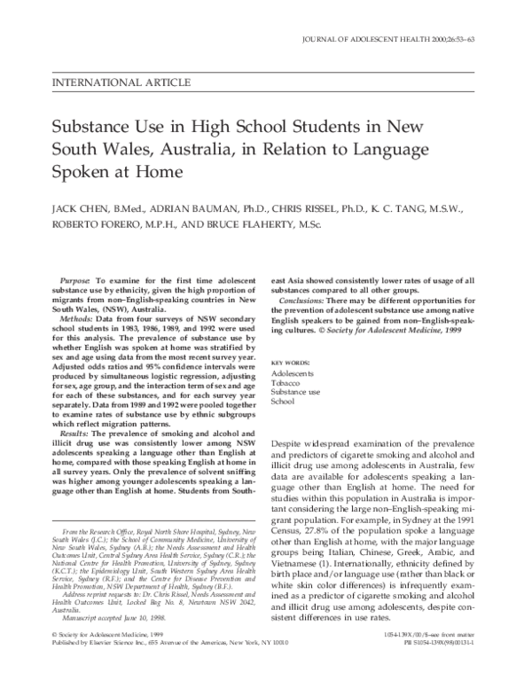 (PDF) Substance use in high school students in New South Wales ...