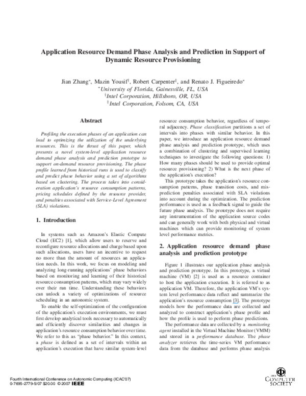 Pdf Application Resource Demand Phase Analysis And Prediction In Support Of Dynamic Resource 