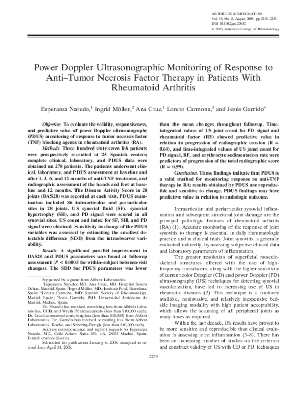 (PDF) Power doppler ultrasonographic monitoring of response to anti-tumor necrosis factor ...